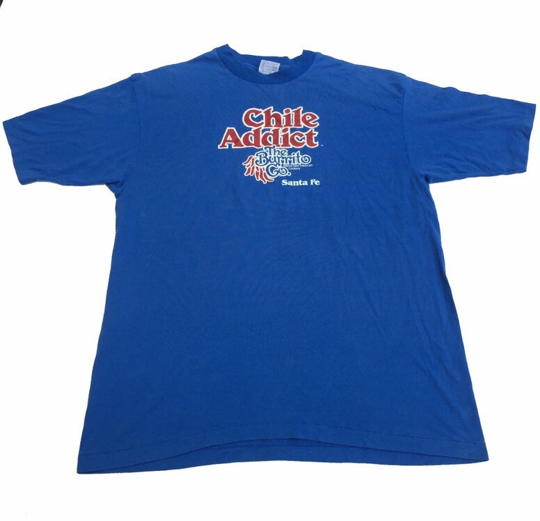 Vintage 90s Chilli Addict the Burrito Go Santa Fe USA Souvenir Mid Blue ...