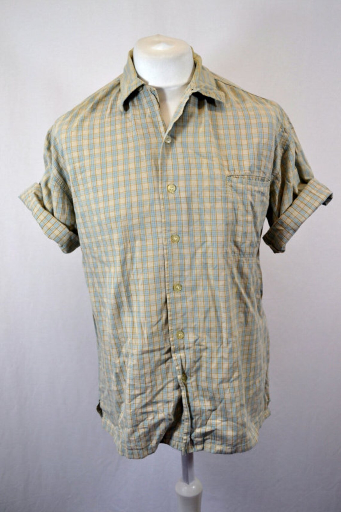 Retro Vintage Short Sleeve Check Plaid Shirt - Etsy