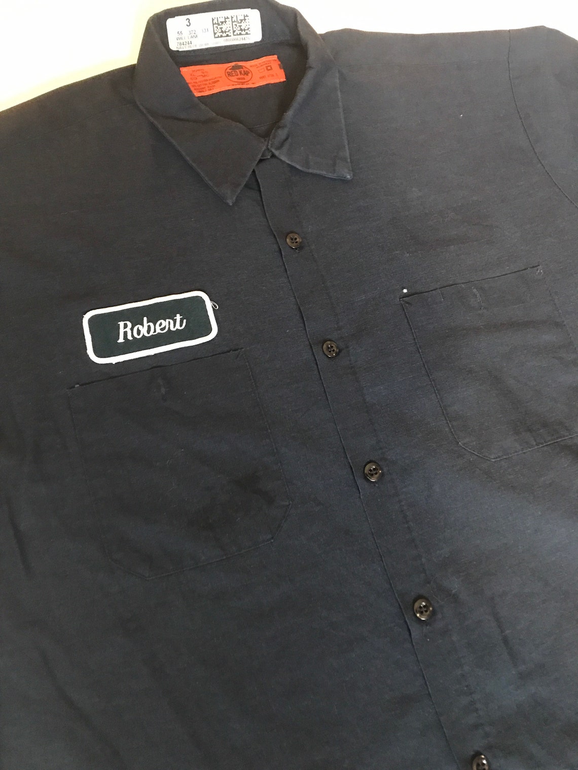 Vintage 90s USA Chore Workwear Factory Driver Navy Blue Shirt Robert ...