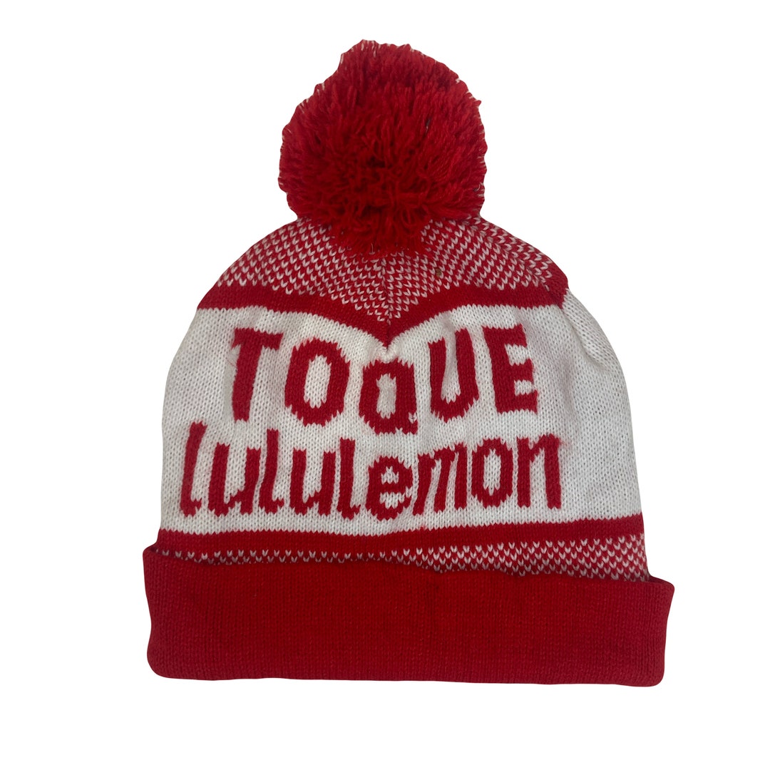 Vintage Red White Toque Lululemon Iconic Winter Ski Beanie Bobble Hat ...