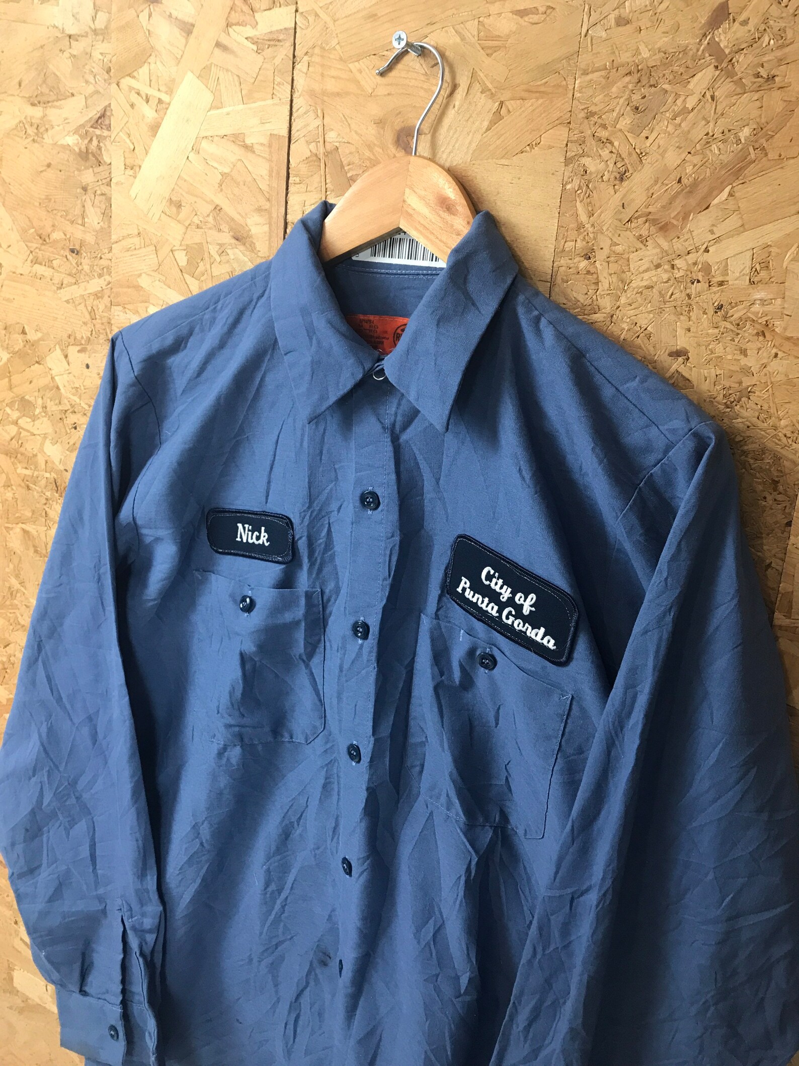 Vintage 80s USA Distressed Blue Chore Workwear Workers Shirt Nick City ...