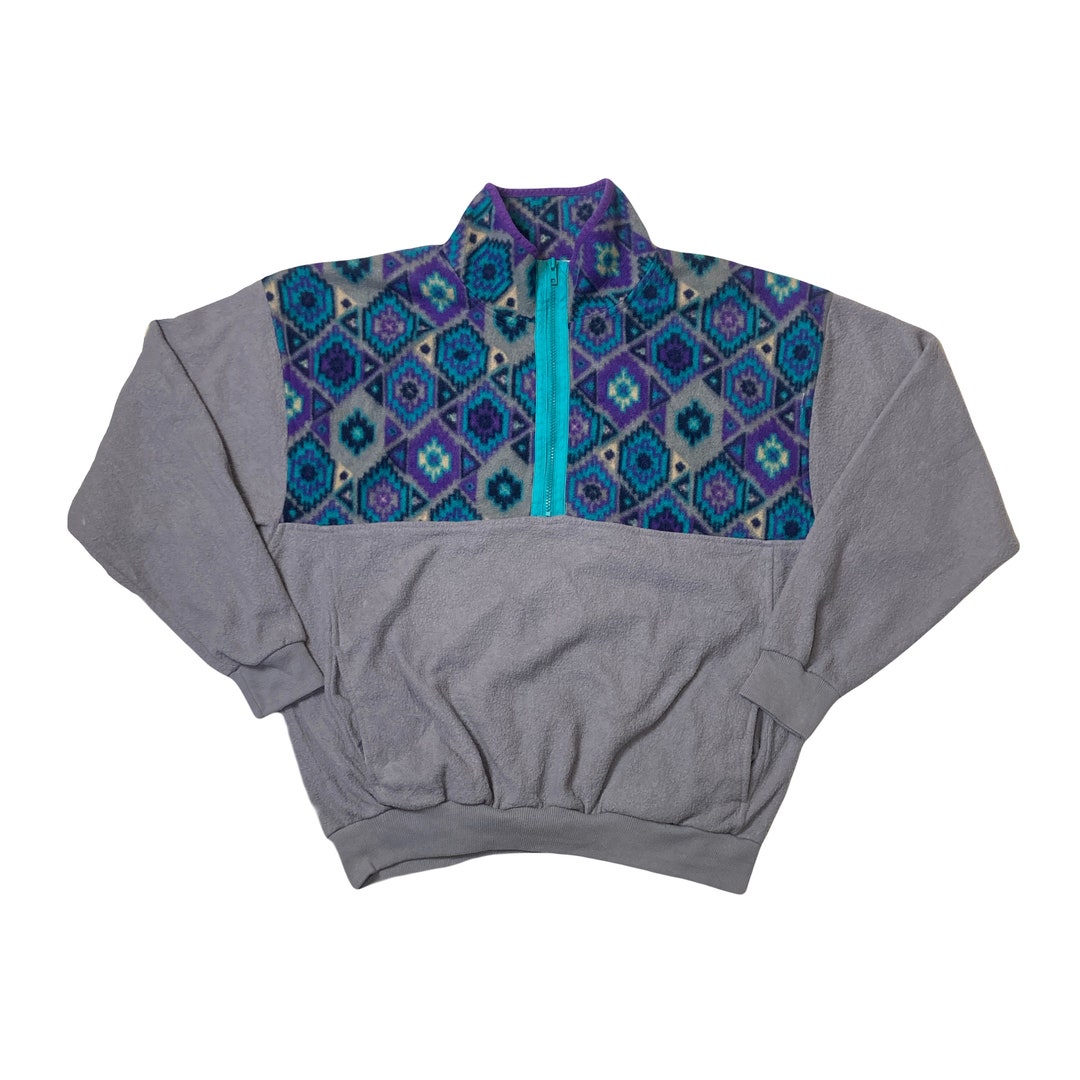 Vintage 80s Quarter Zip Purple Grey Aztec Nordic Ski Crazy Pattern ...