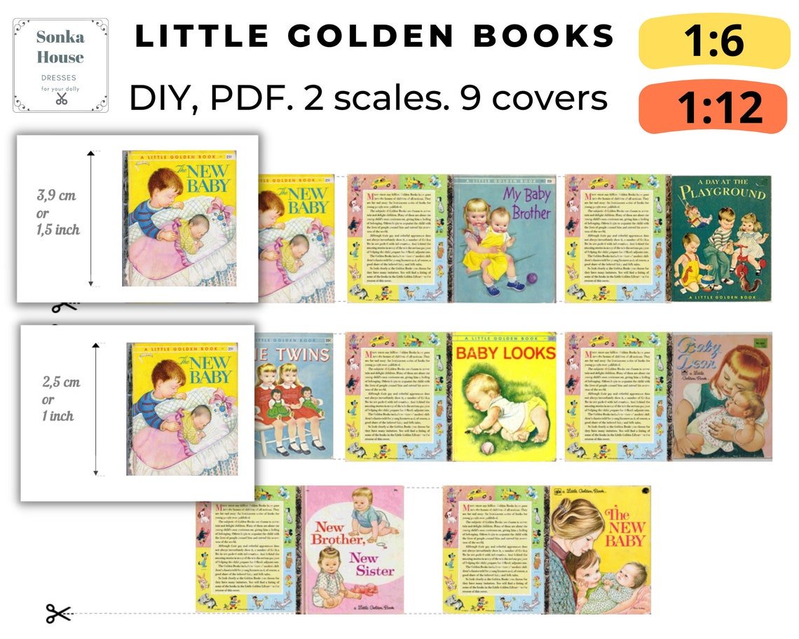PDF Instant Download 8 Cover Book Little Golden Book Dollhouse Scale 1: ...