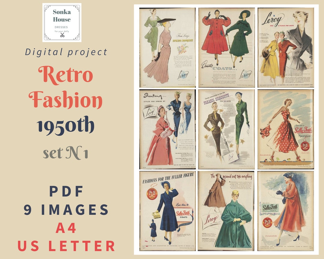 Retro Fashion - PDF Digital Collage Sheet- ATC Ladies, Mini Cards - A4 ...
