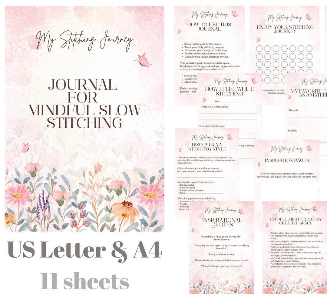 PDF | Slow Stitching Mindfulness Journal, 11 Sheets, US Letter, A4 ...