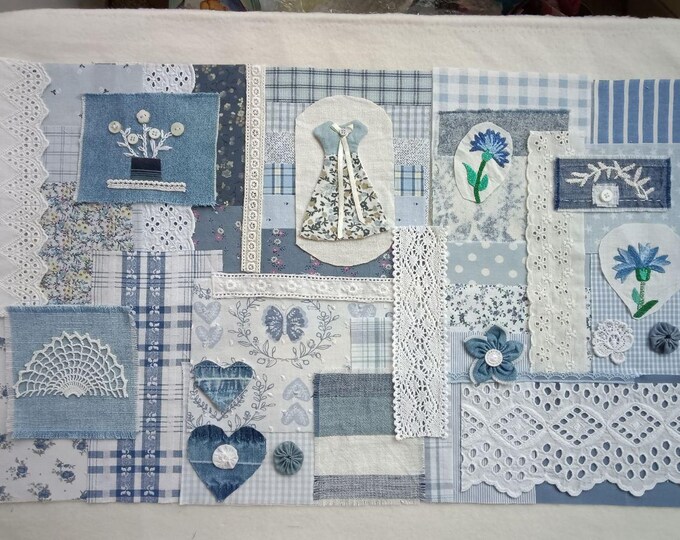 Slow Stitching Kit in Blue and White Style, Pastel Slow Stitching Kit ...