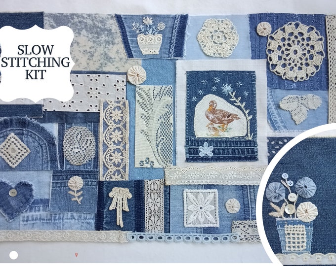 Denim Slow Stitching Kit N14, Slow Stitch Kit, Lace, Duck, Flowers ...