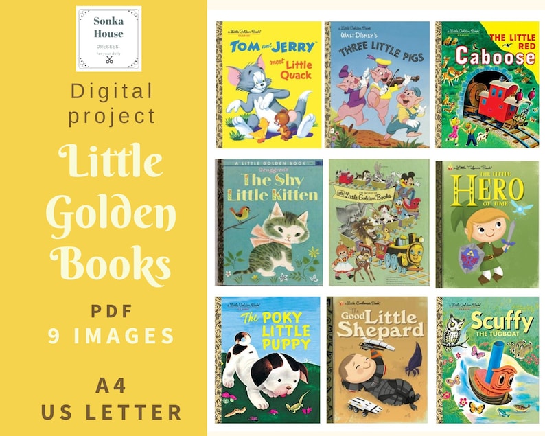 PDF Digital Collage Little Golden Books, Vintage, A4 Sheet, Mini Cards ...