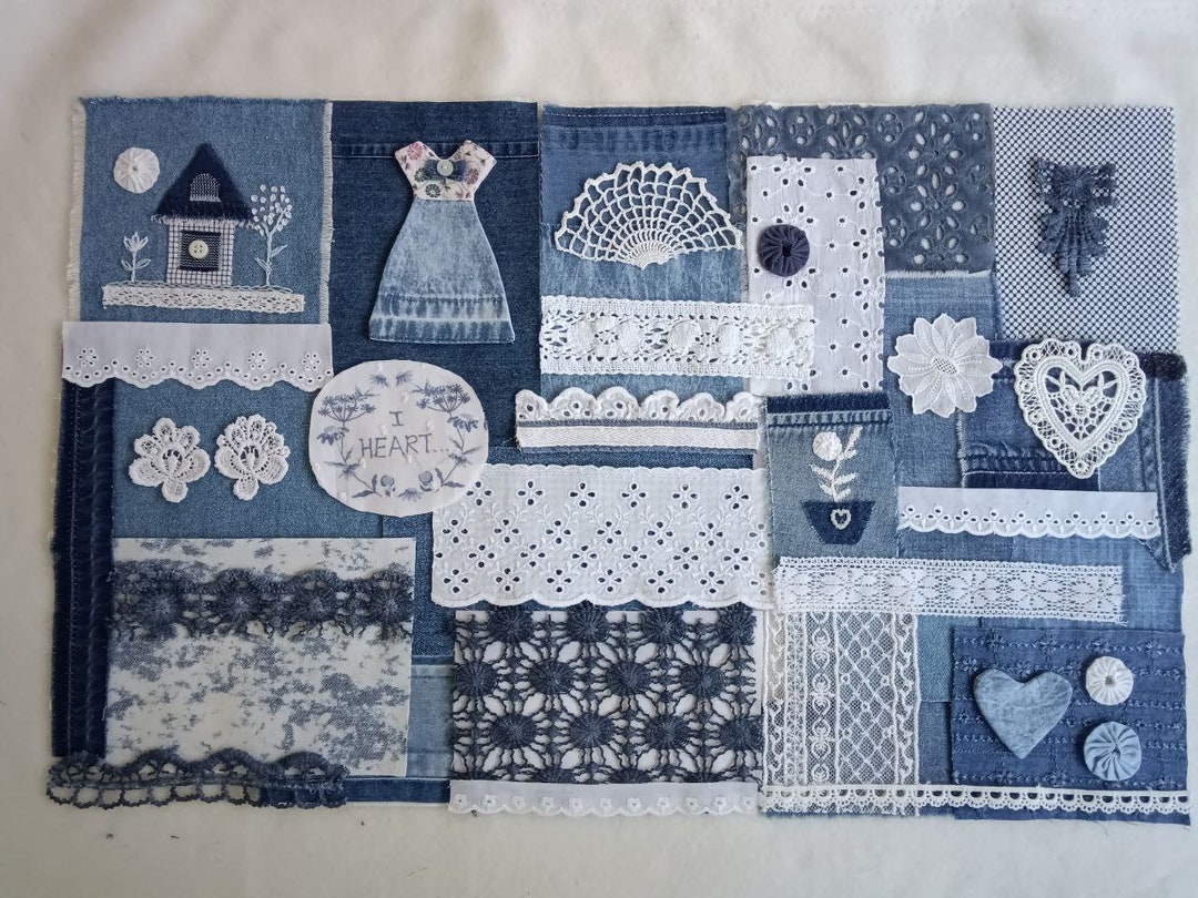 Denim Slow Stitching Kit, Blue Slow Stitch Kit, Denim Fabric Set ...