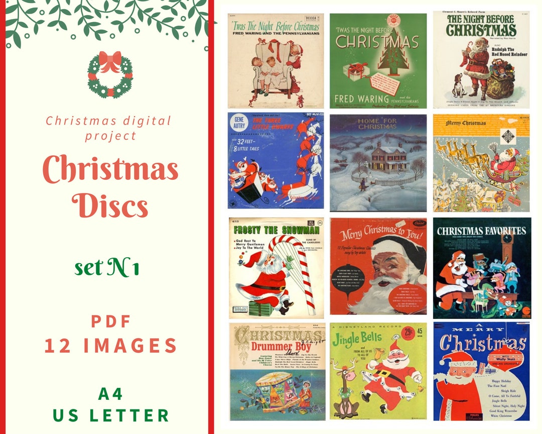 PDF Digital Collage Vintage Christmas Discs, Collage Sheet, Mini Cards ...