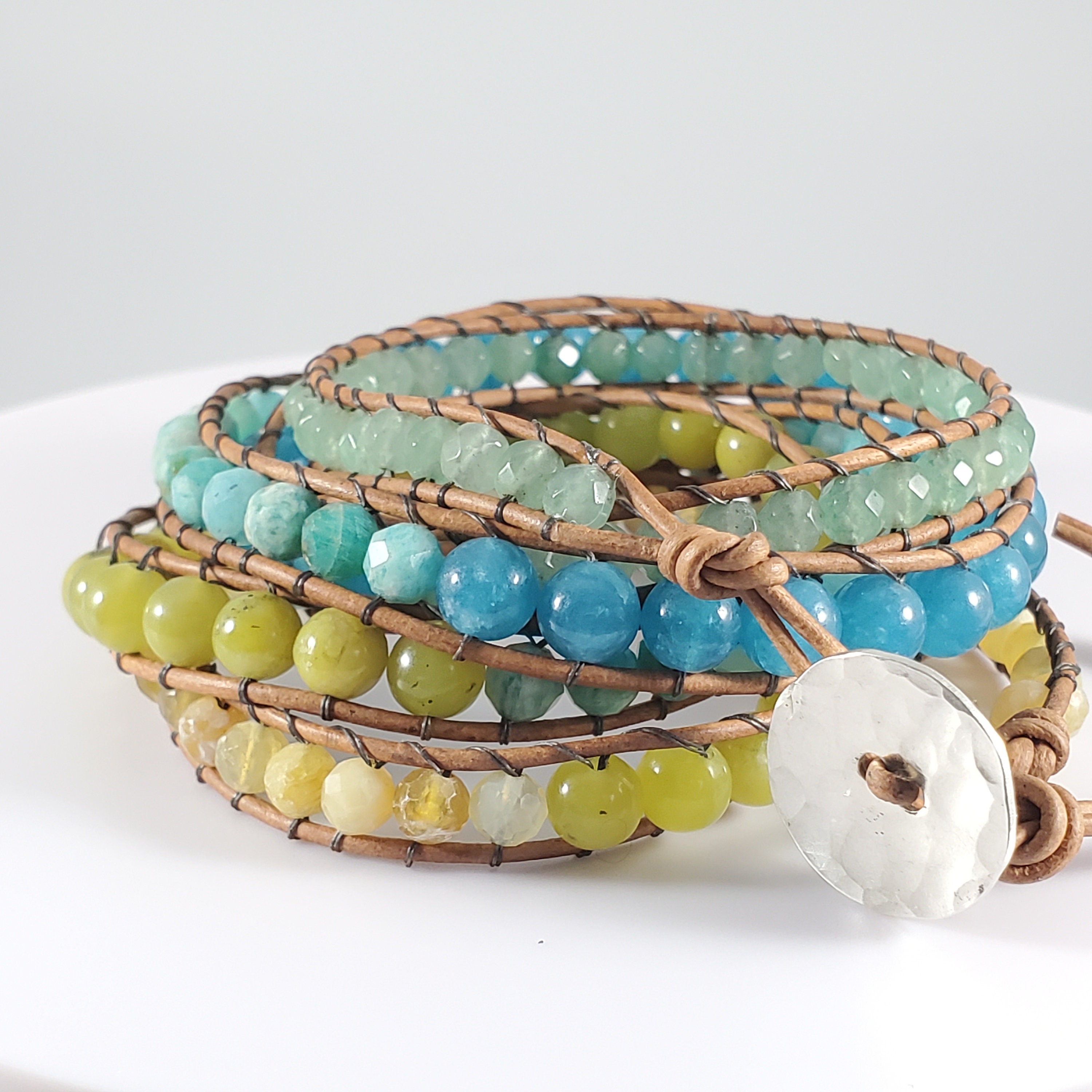 Pulsera playera de cinco envolturas de piedras preciosas | Etsy