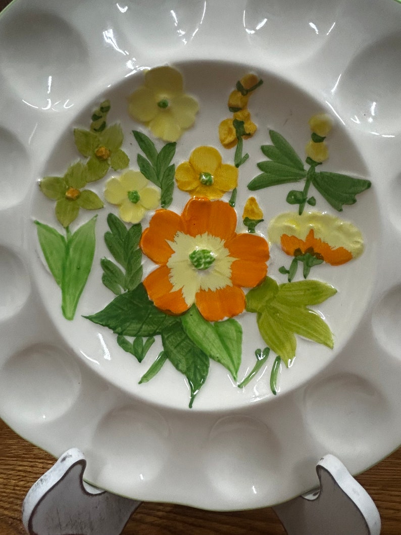 Lefton Deviled Egg Plate Retro Decor Ceramic Orange/yellow Floral VTG ...