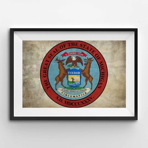 Michigan State Seal Canvas Print || Michigan State Seal Wall Art ...
