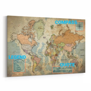 Vintage Push Pin World Map Personalized World Map Vintage Push | Etsy