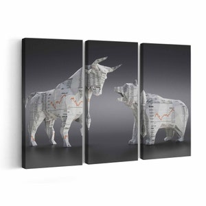 Bull Bear Paper Canvas Print || Bull Bear Paper Wall Art || Bull Bear ...