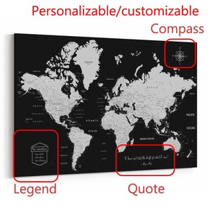 Black Push Pin World Map Personalized World Map Black Push Pin - Etsy