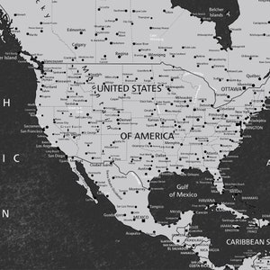 Dark Gray Push Pin World Map Personalized World Map Dark Gray Push Pin ...