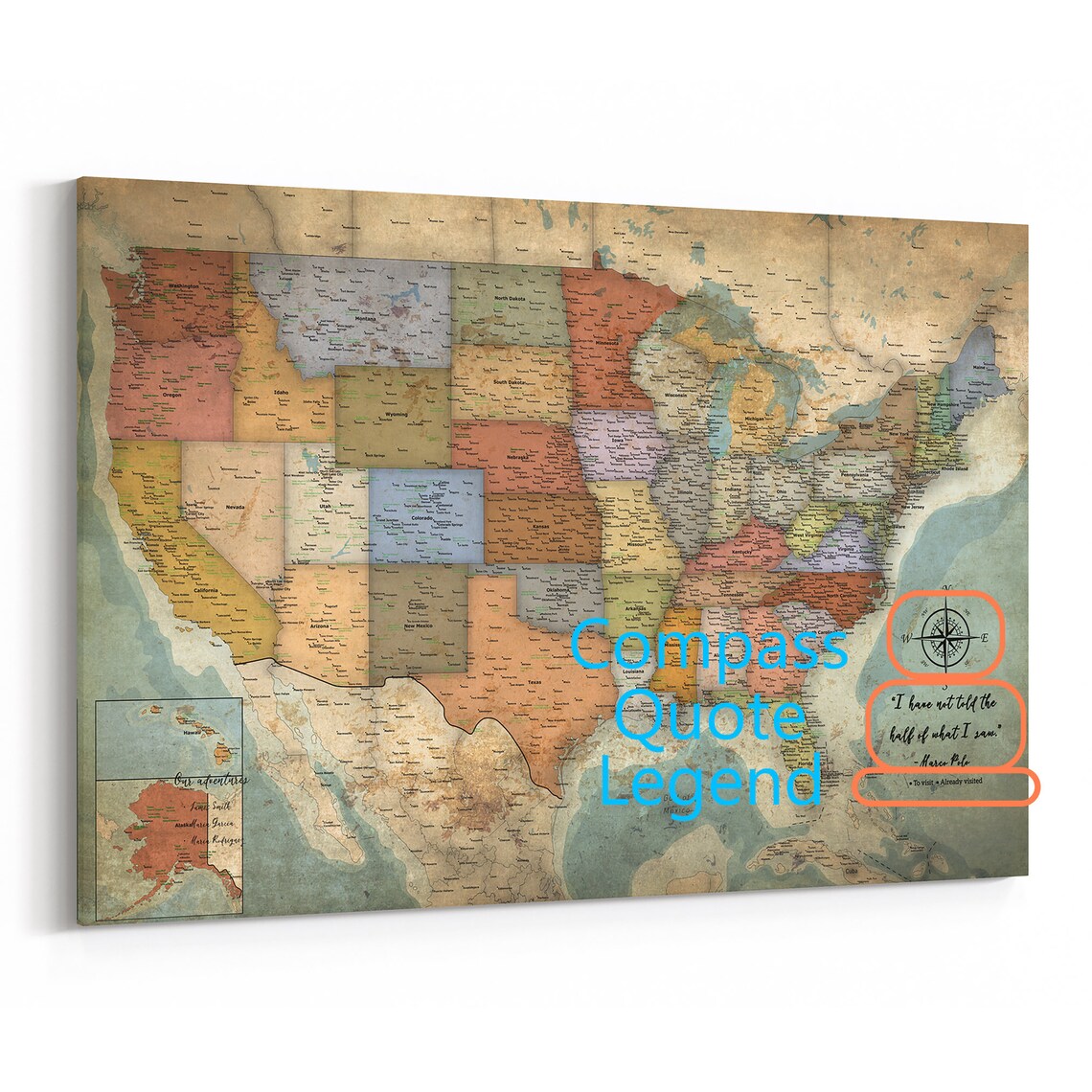 USA Push Pin Travel Map Vintage Personalized USA Map Old - Etsy