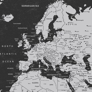 Dark Gray Push Pin World Map Personalized World Map Dark Gray Push Pin ...