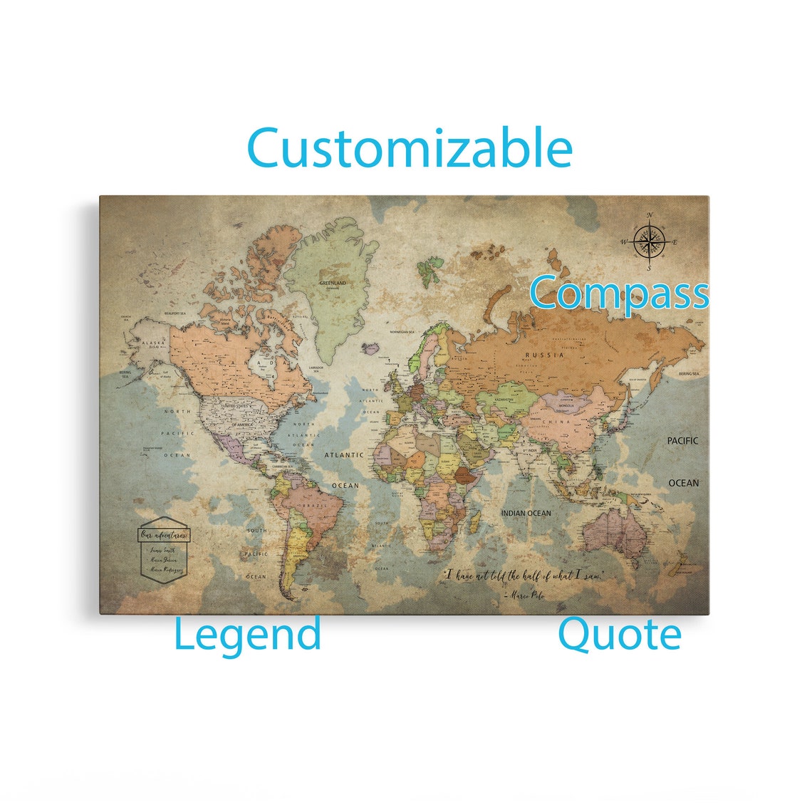 Vintage Push Pin World Map Personalized World Map Vintage Push - Etsy