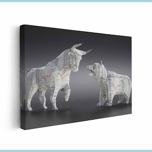 Bull Bear Paper Canvas Print || Bull Bear Paper Wall Art || Bull Bear ...