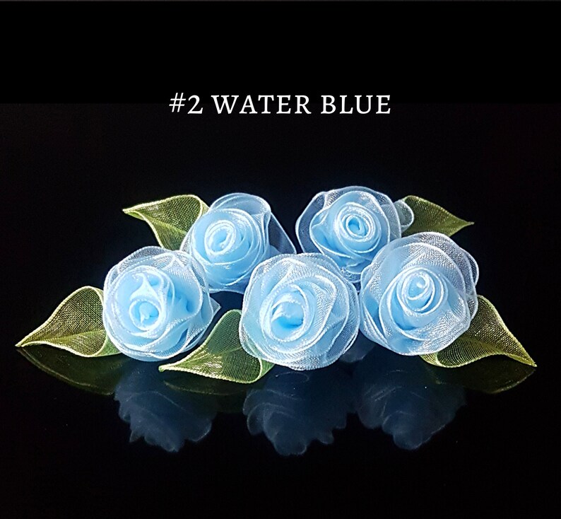 5 Pcs Organza Flowers Rose Ribbon Floral Appliques, Blue Flower ...