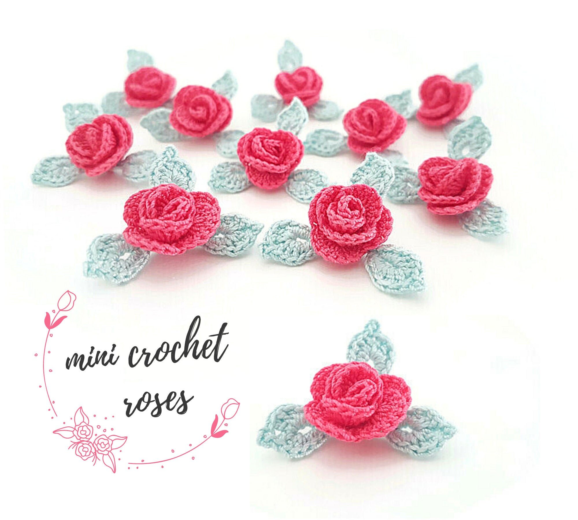 Pink Crochet Mini Rose Applique Crochet Flowers Pink Flower - Etsy