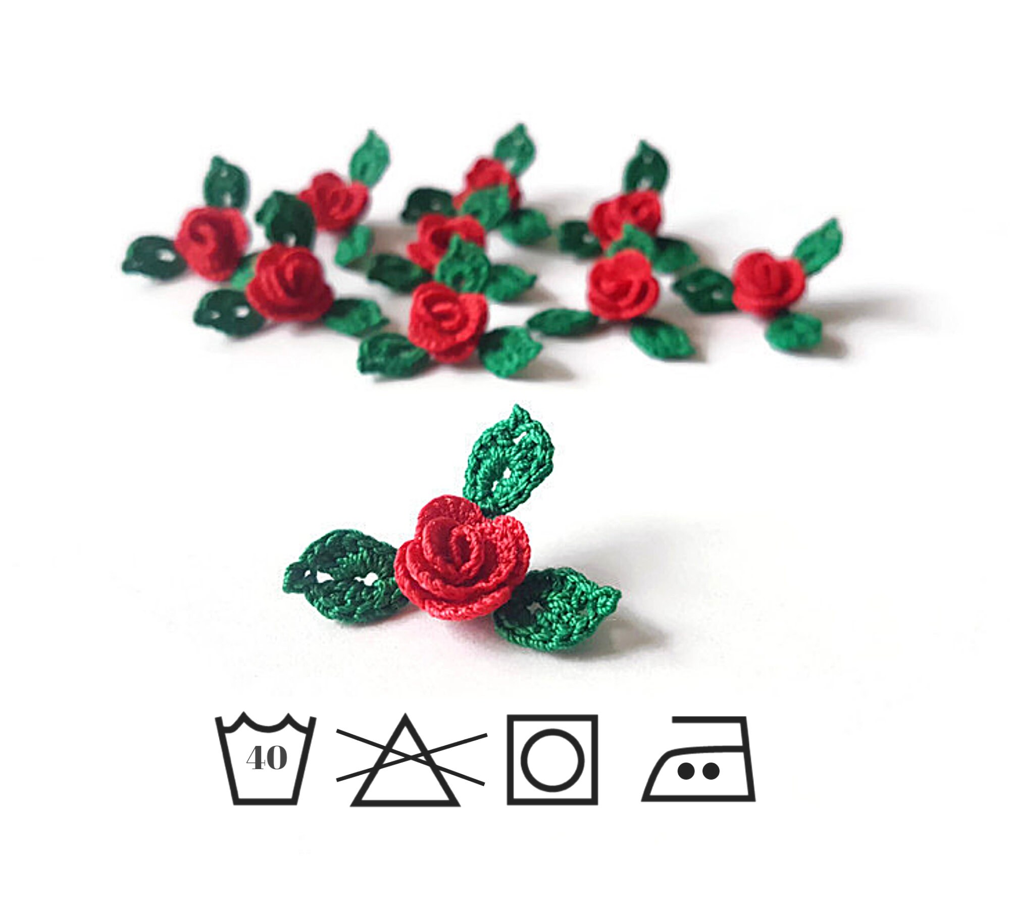 Rose Flower Mini Red Rose Applique Red Crochet Flower Red Flower ...