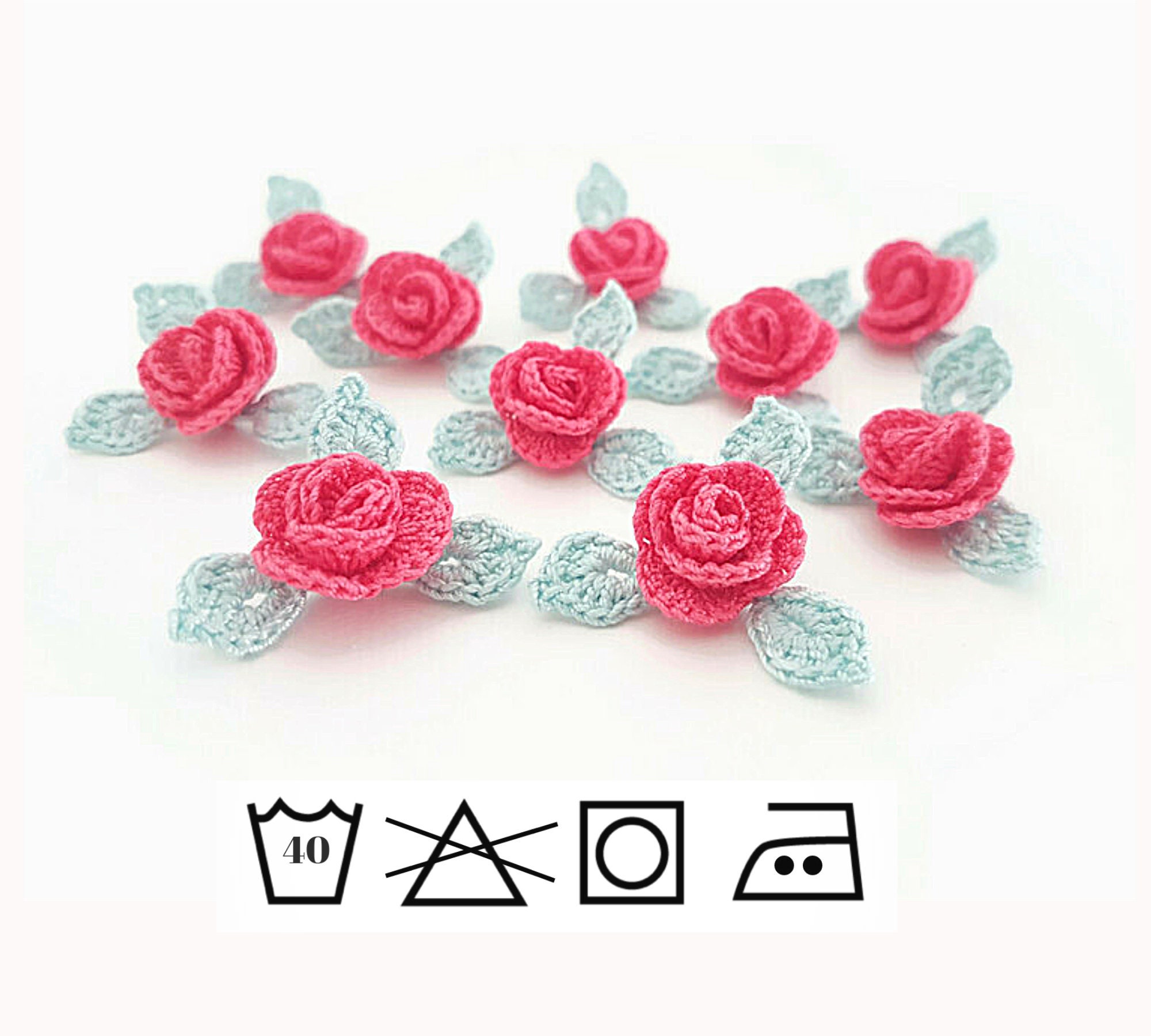 Pink Crochet Mini Rose Applique Crochet Flowers Pink Flower - Etsy