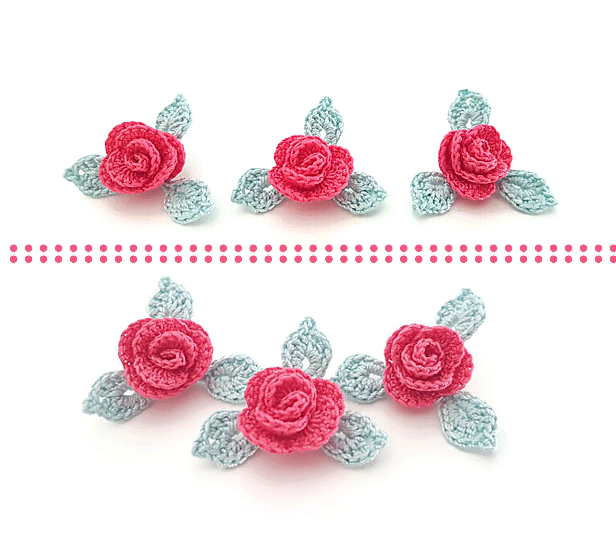 Pink Crochet Mini Rose Applique Crochet Flowers Pink Flower - Etsy