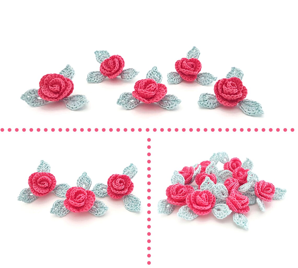 Pink Crochet Mini Rose Applique Crochet Flowers Pink Flower - Etsy