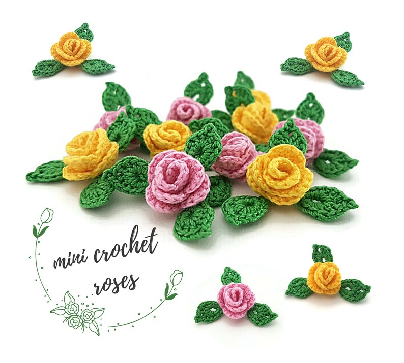 Mini Crochet Roses Appliques With Leaves Crocheted Flowers - Etsy