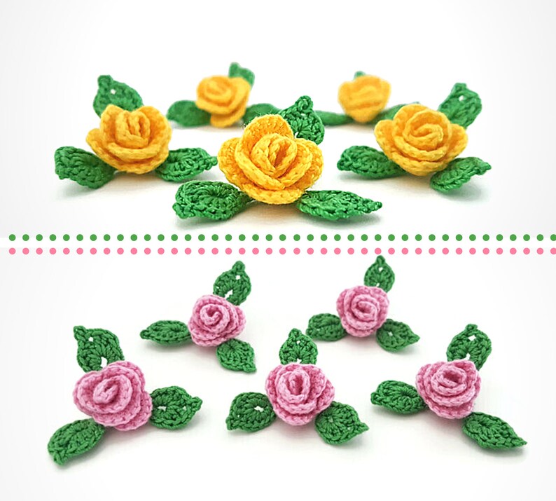 Mini Crochet Roses Appliques With Leaves Crocheted Flowers - Etsy