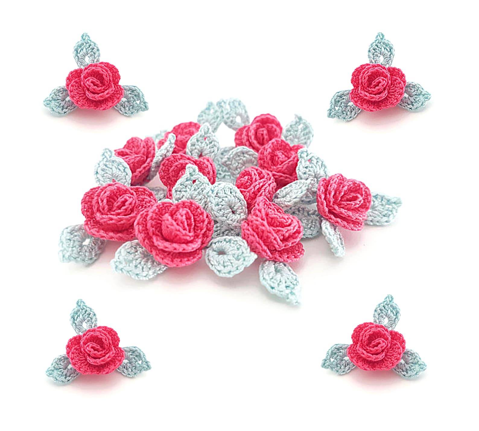 Pink Crochet Mini Rose Applique Crochet Flowers Pink Flower | Etsy