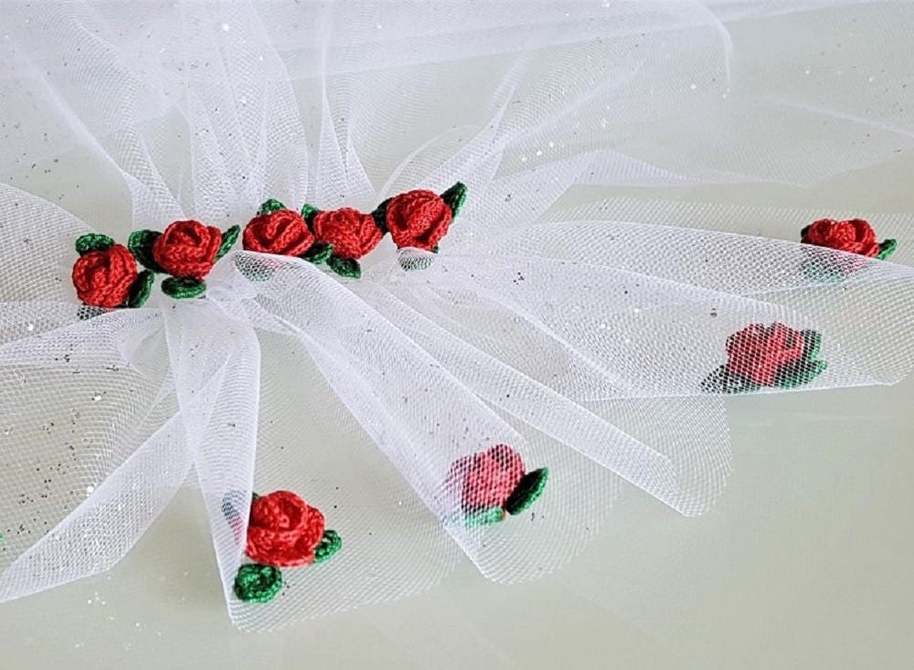 Rose Flower Mini Red Rose Applique Red Crochet Flower Red Flower ...