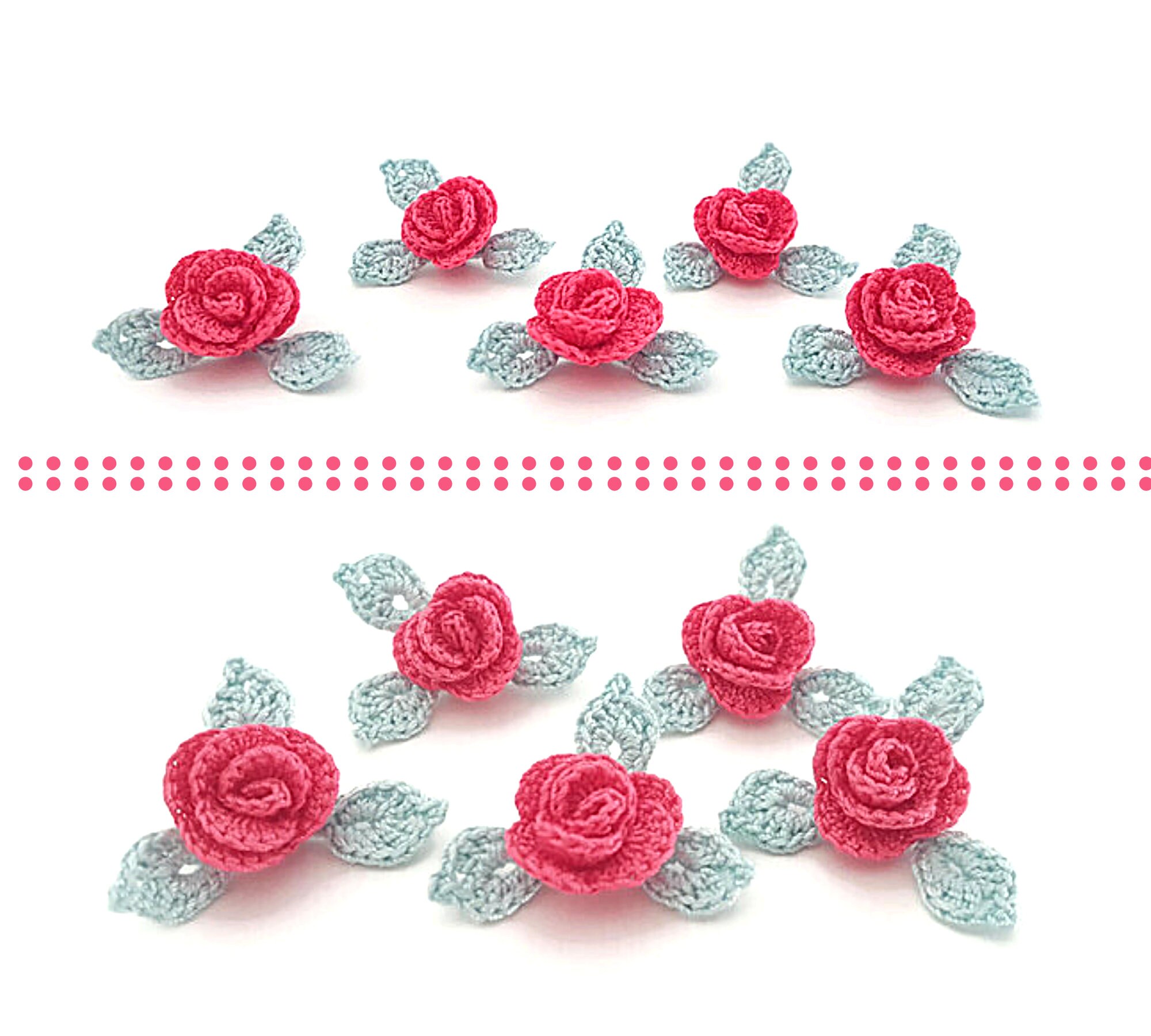 Pink Crochet Mini Rose Applique Crochet Flowers Pink Flower - Etsy