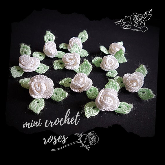 Mini Crochet Roses Flowers Applique With Leaves White Roses | Etsy