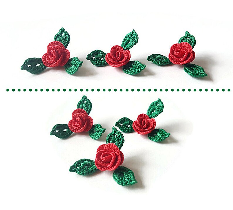 Rose Flower Mini Red Rose Applique Red Crochet Flower Red Flower ...
