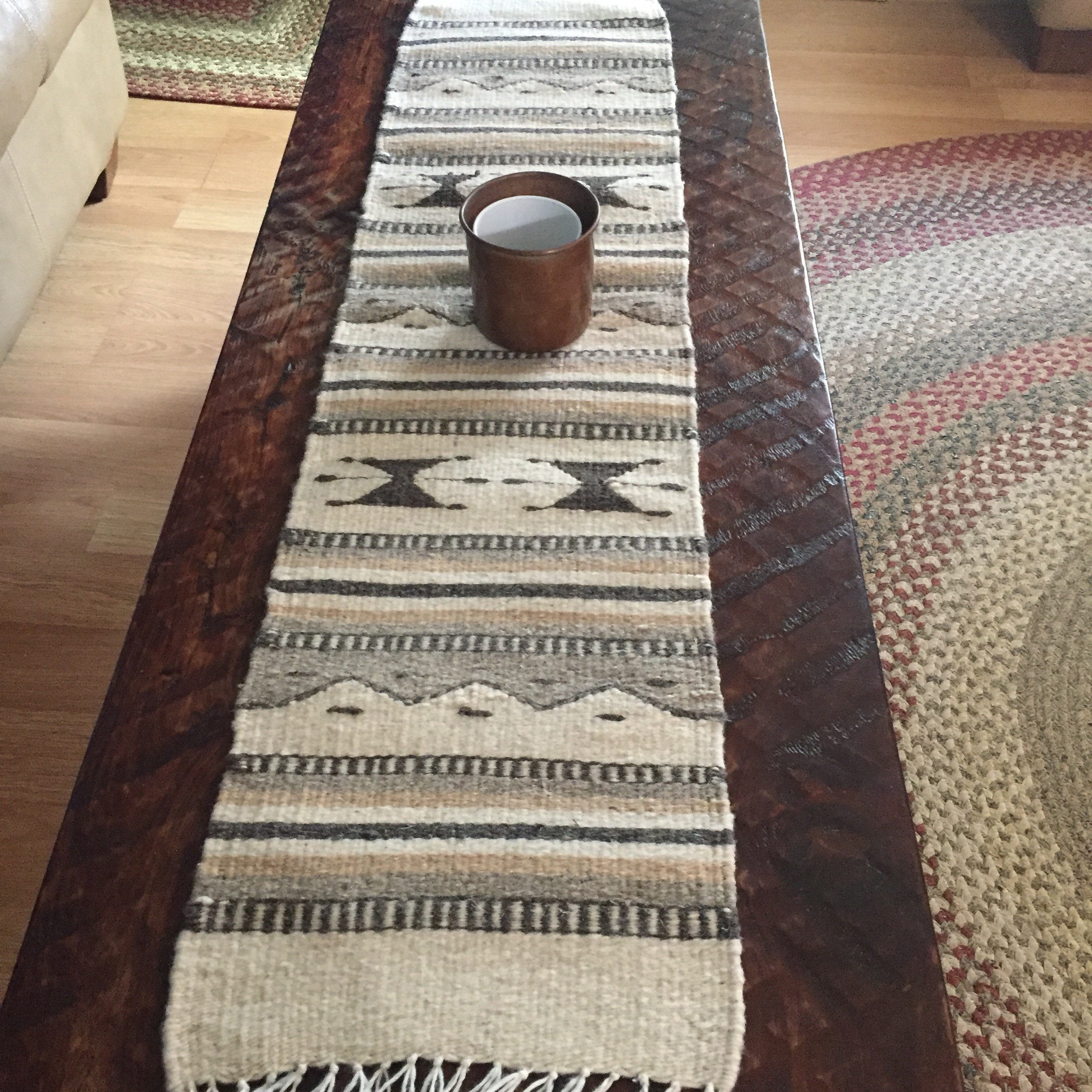 Zapotec hand woven merino wool table runner 39.5 x 9.5