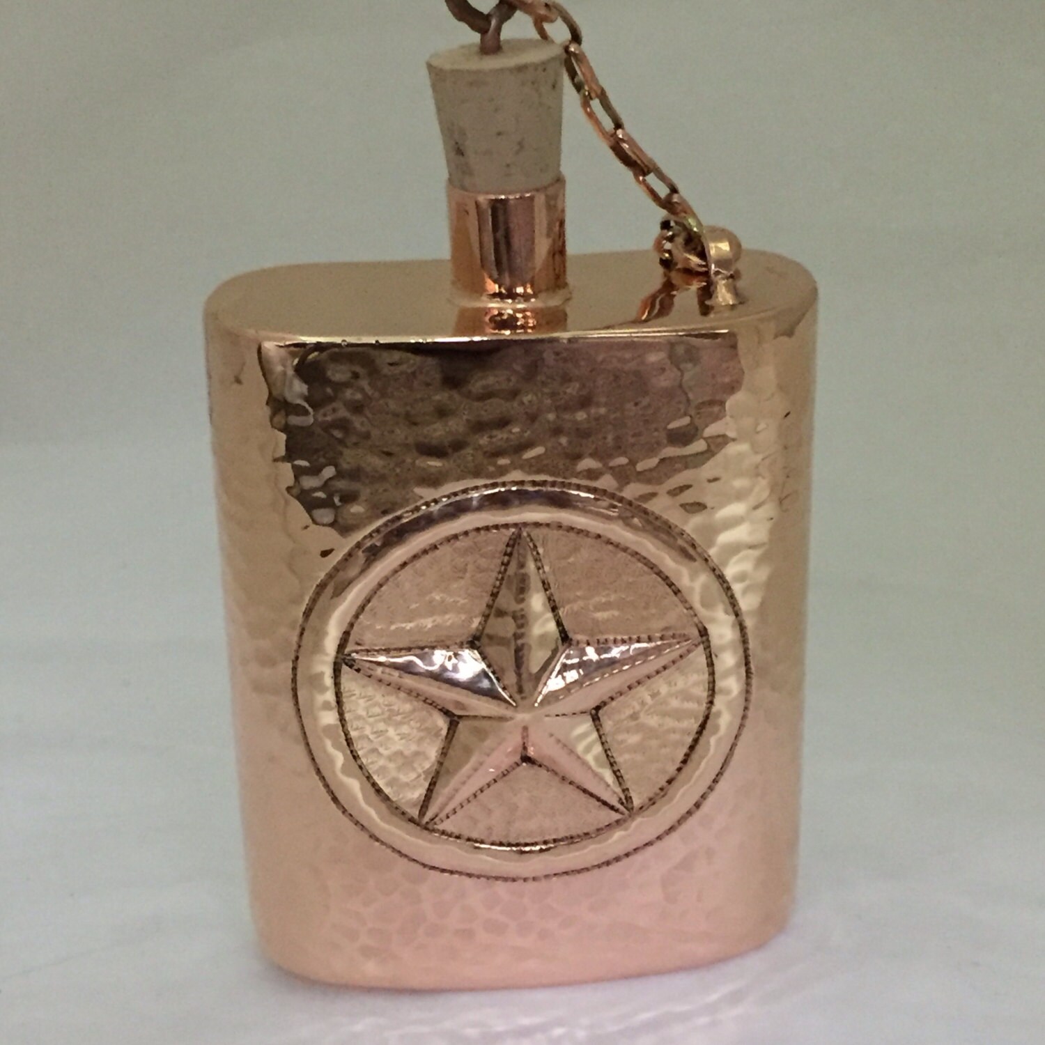 Handcrafted pure hammered copper flask w/ Texas Star engraving