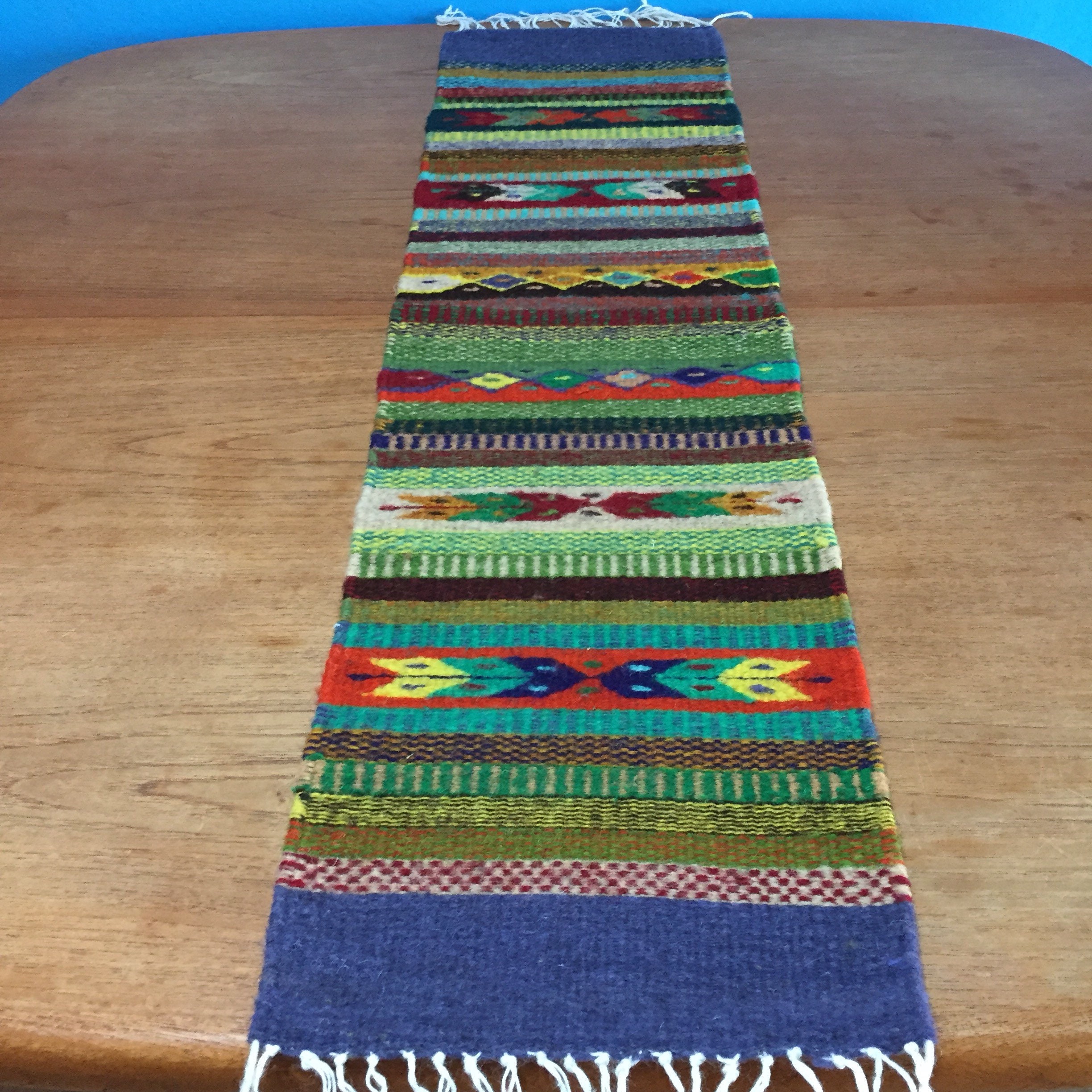 Zapotec hand woven merino wool table runner 38 x 10