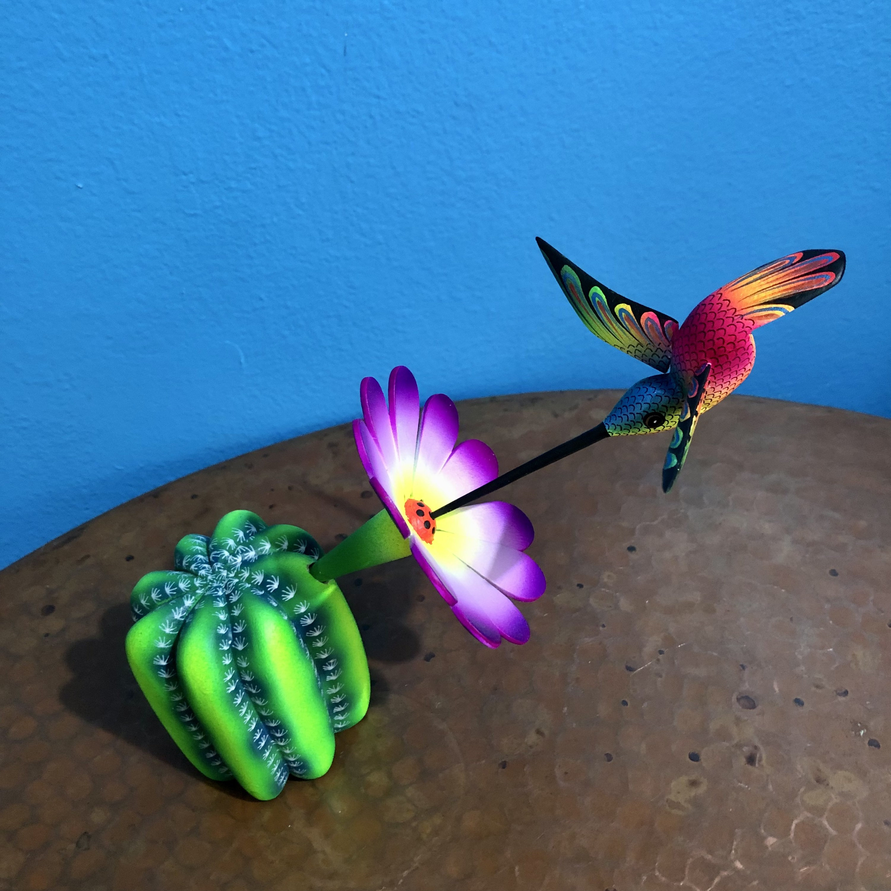 Alebrije Hummingbird and Cactus Flower Handcrafted Wood Carving by ...
