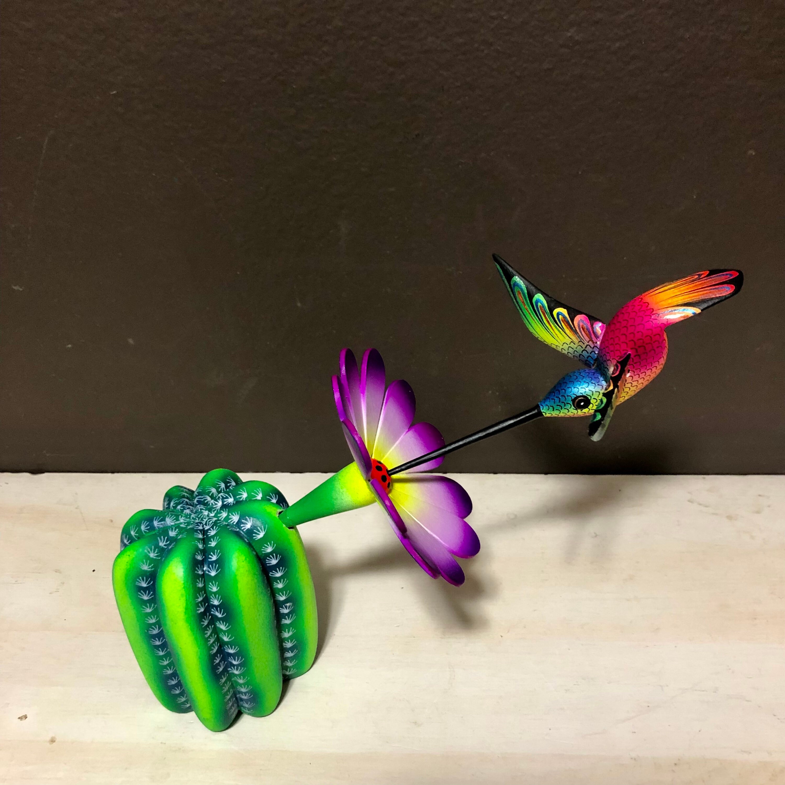 Alebrije Hummingbird and Cactus Flower Handcrafted Wood Carving by ...