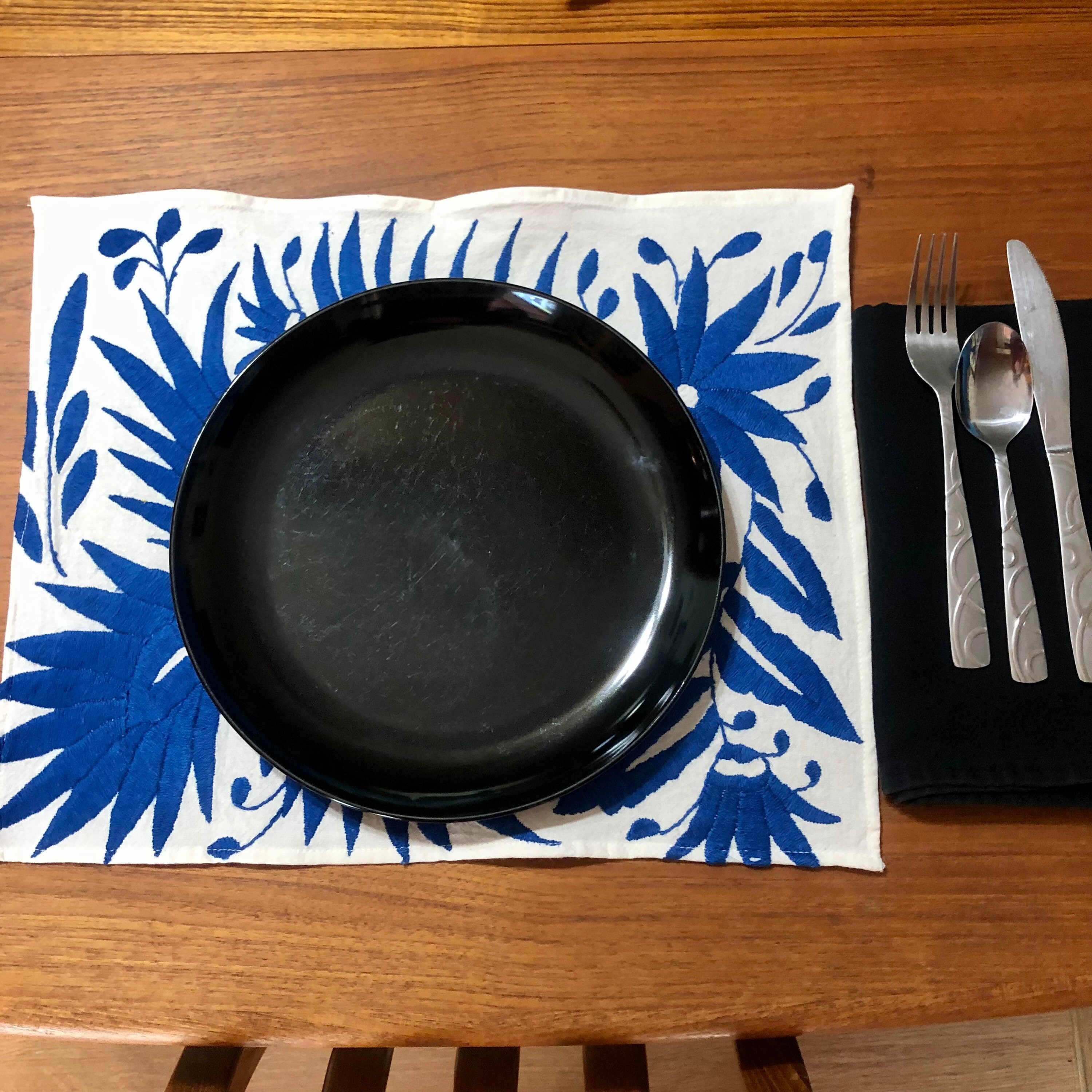 Hand embroidered Otomí placemat /frame-able art with Spanish Blue ...