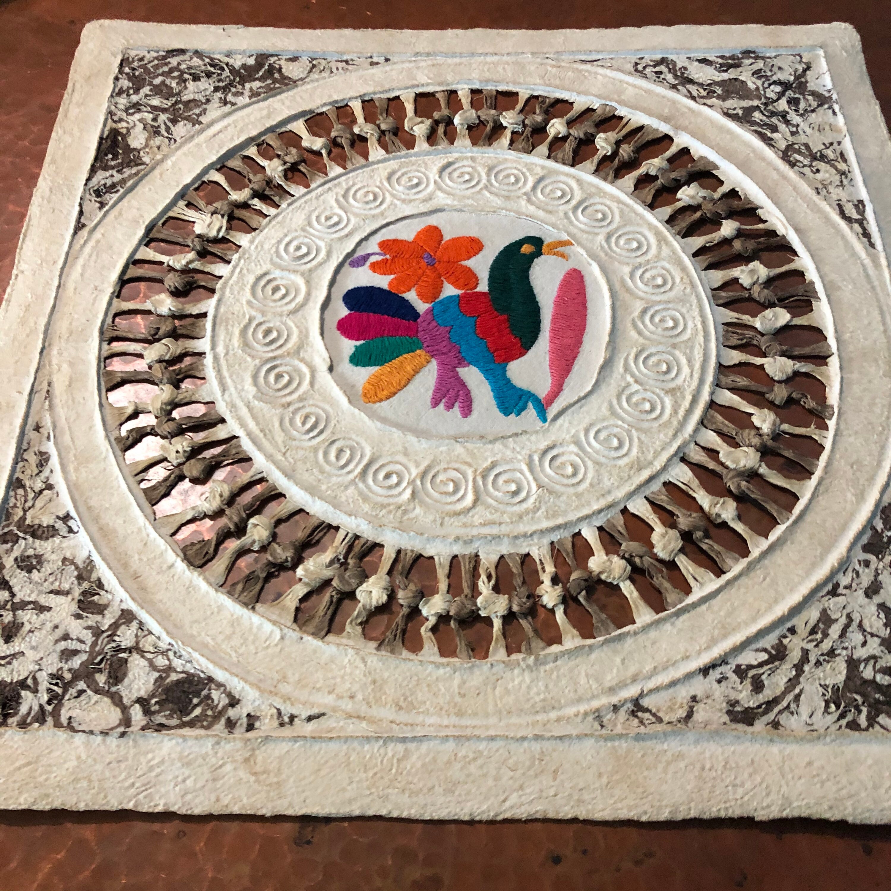 Amate Bark Paper Wall Art with Otomí Embroidered Designs - 15 1/2” x 15 ...
