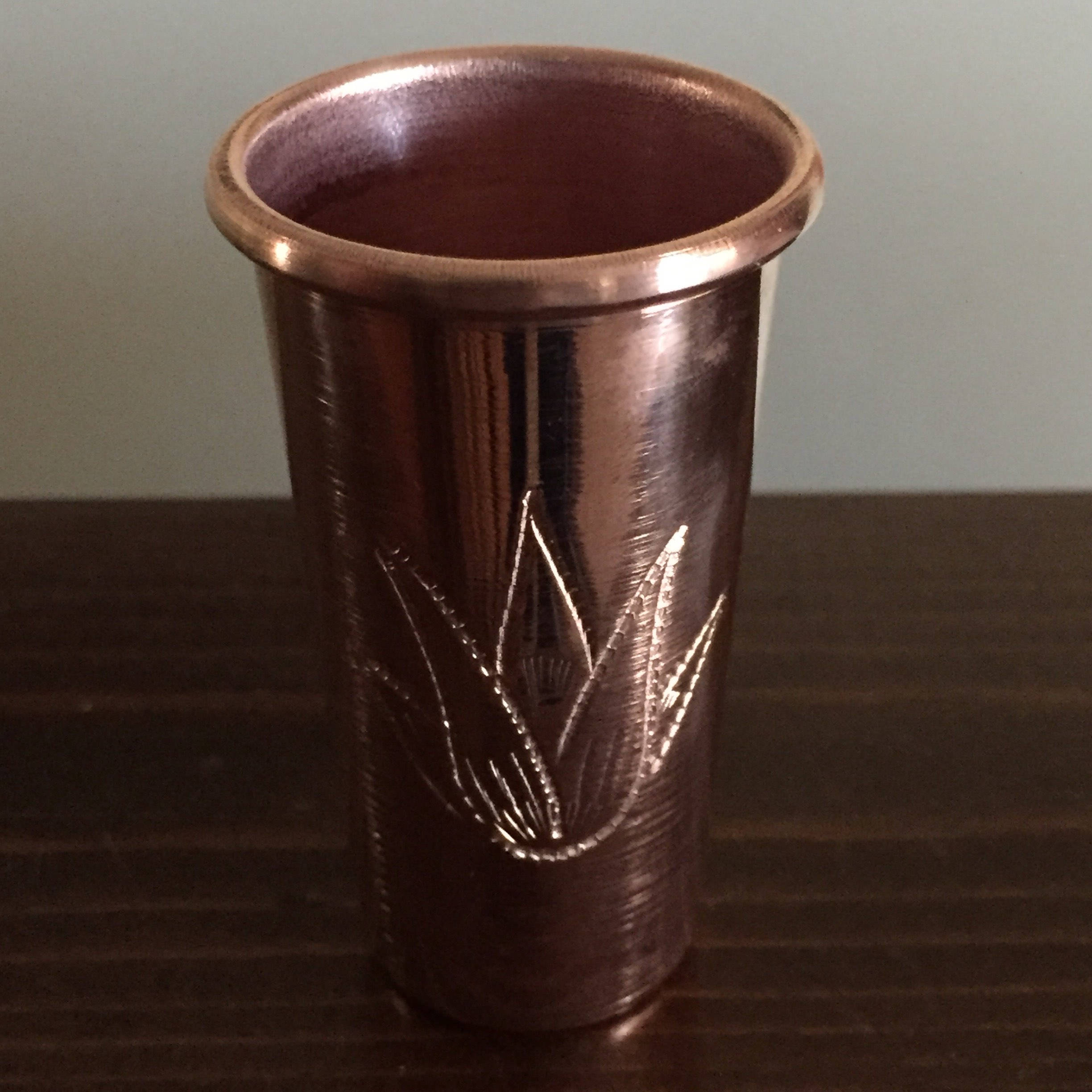 4-pk of 1.5oz Pure Copper Shot Glasses with Agave plant hand engraved logo