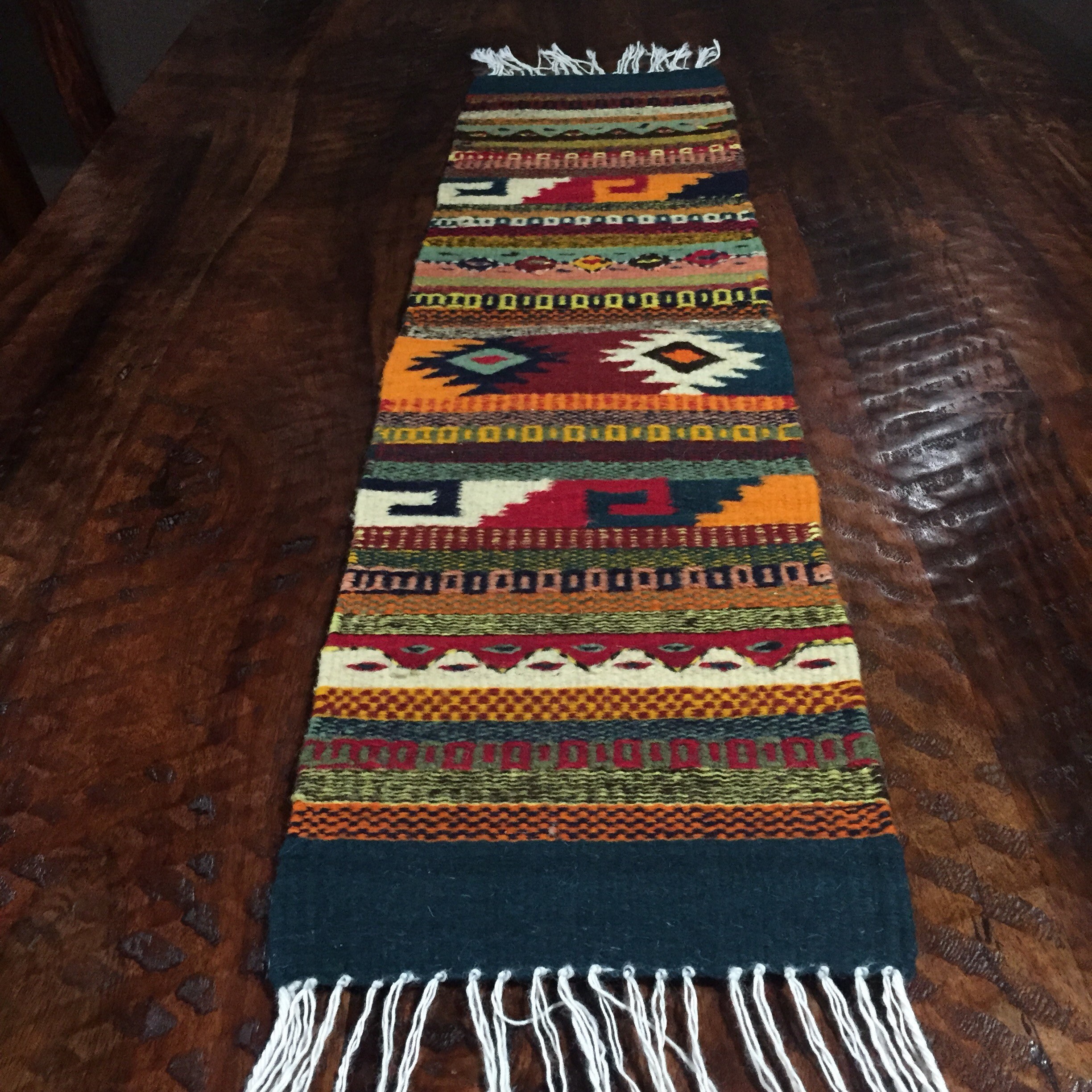 Zapotec hand woven merino wool table runner 40 x 10