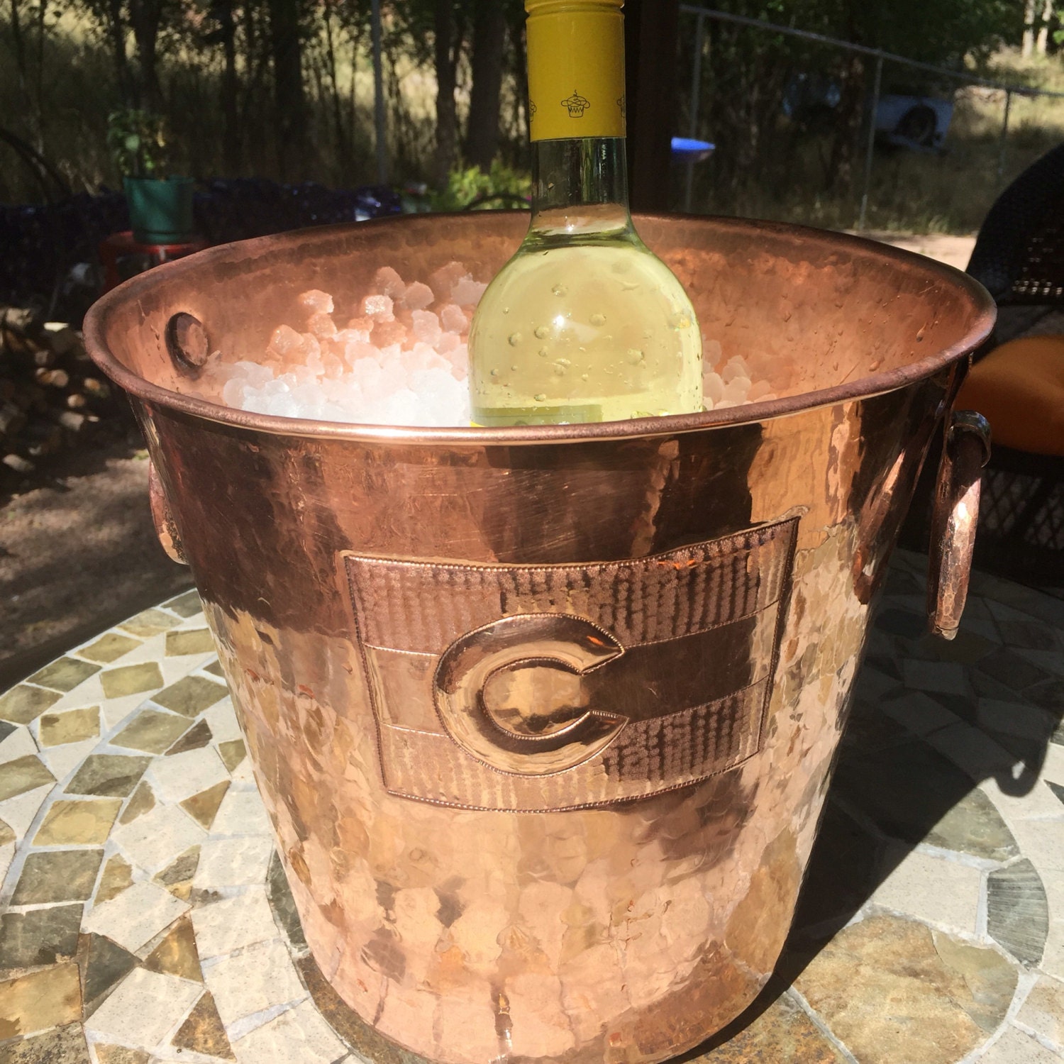 Hammered Copper wine bottle chiller / ice bucket w/ Colorado Flag (10 1 ...