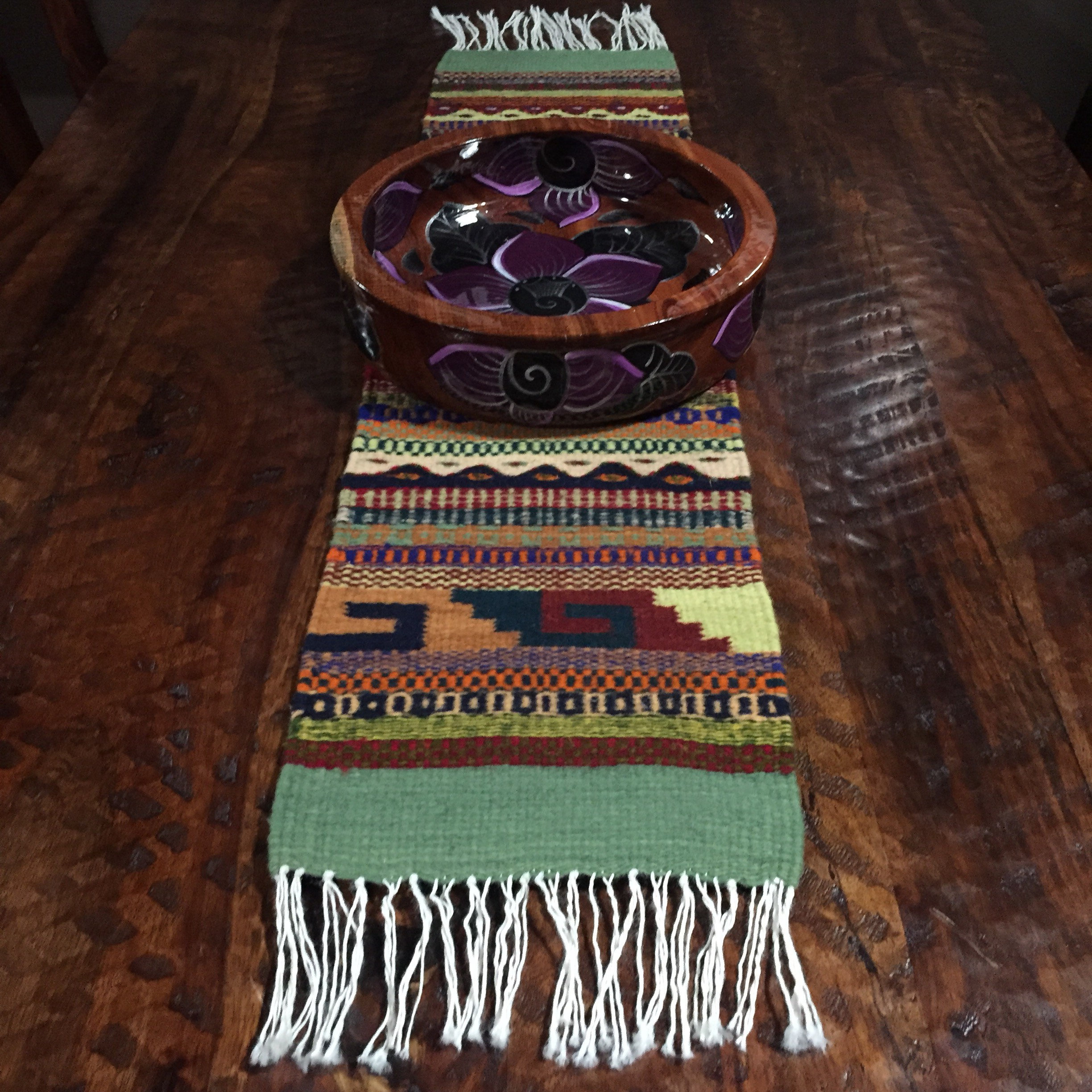 Zapotec hand woven merino wool table runner 39.5 x 9.5