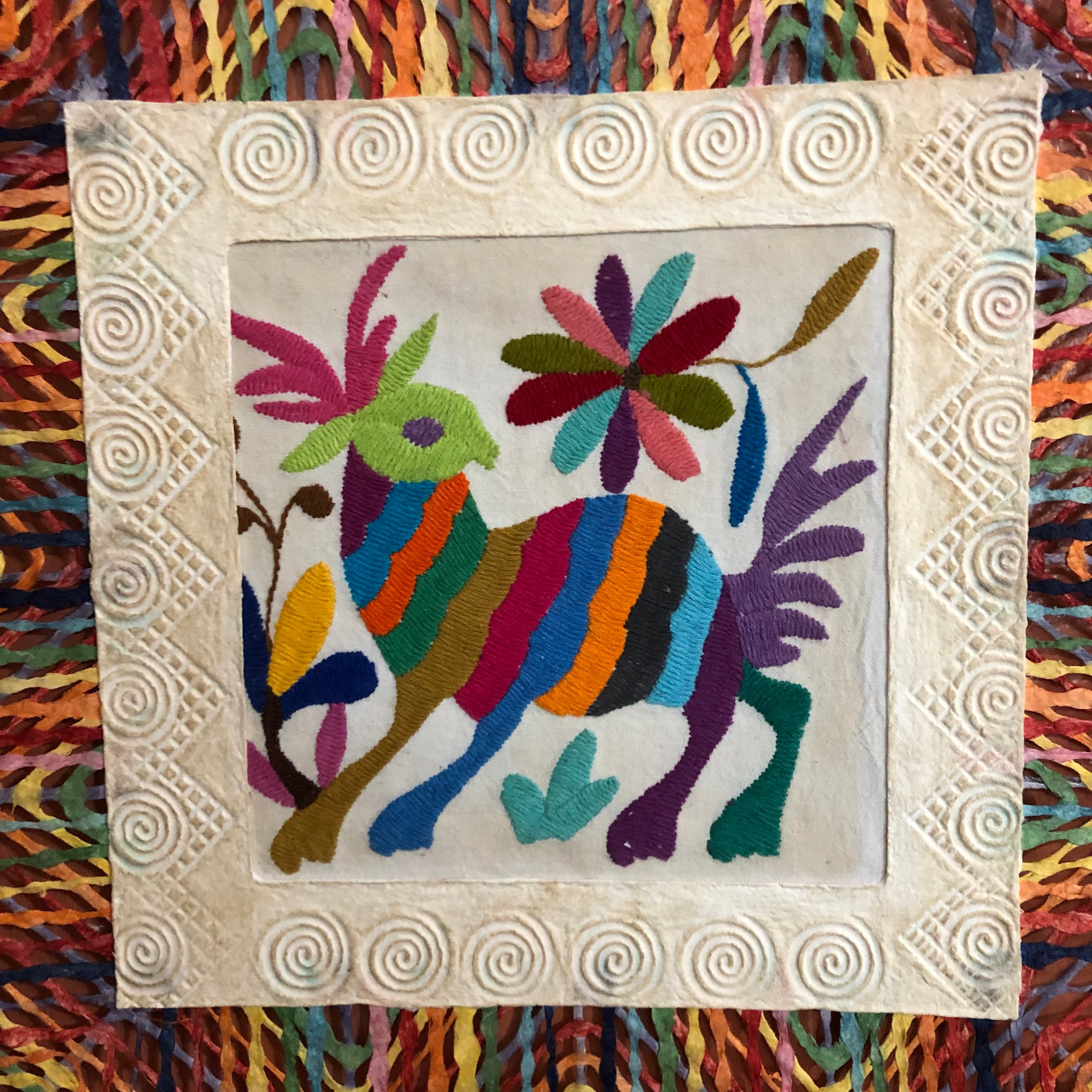 Amate Bark Paper Wall Art with Otomí Embroidered Designs - 15 1/2” x 15 ...